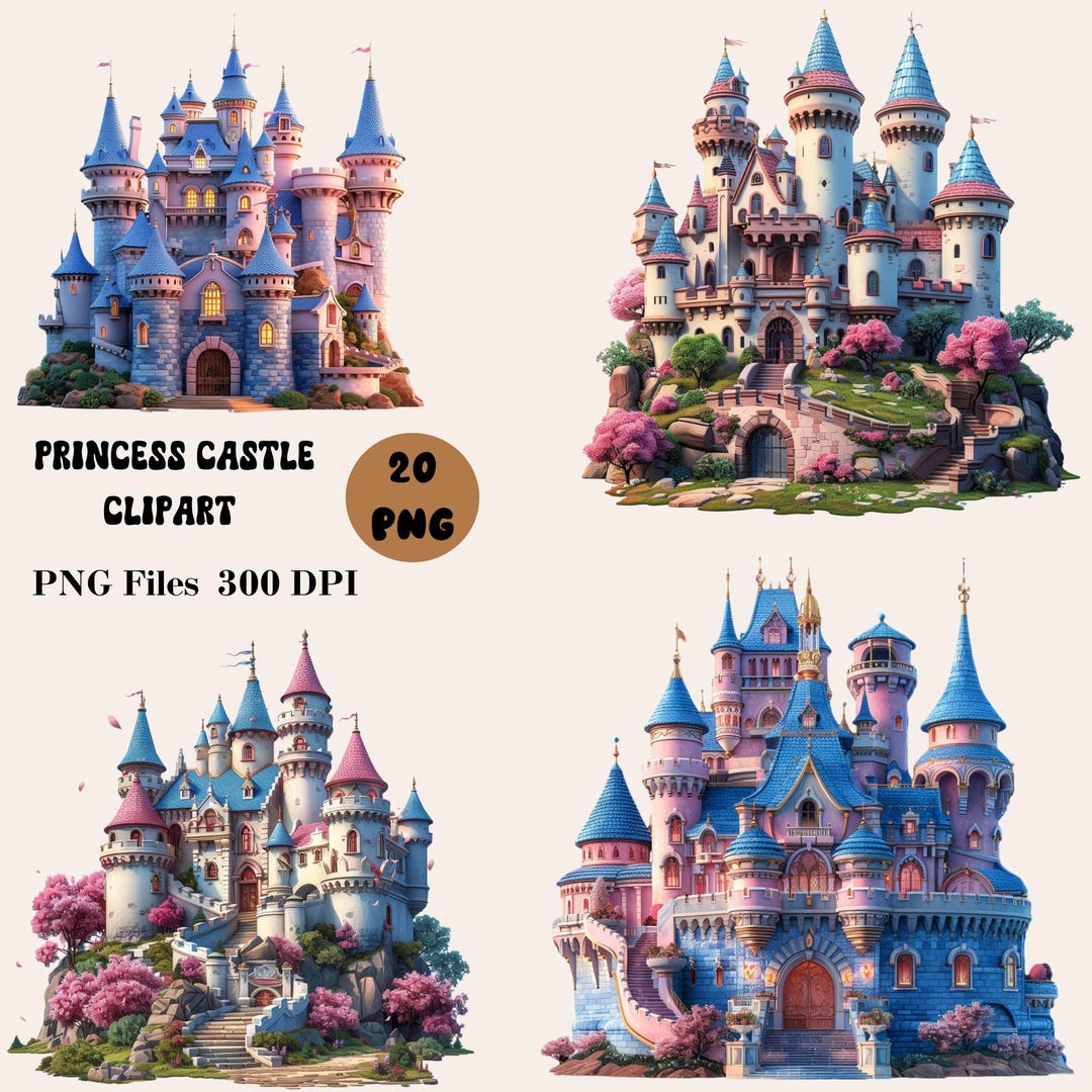 20 Princess Castle Clipart Bundle, Fairytale Princess Castle PNG ...