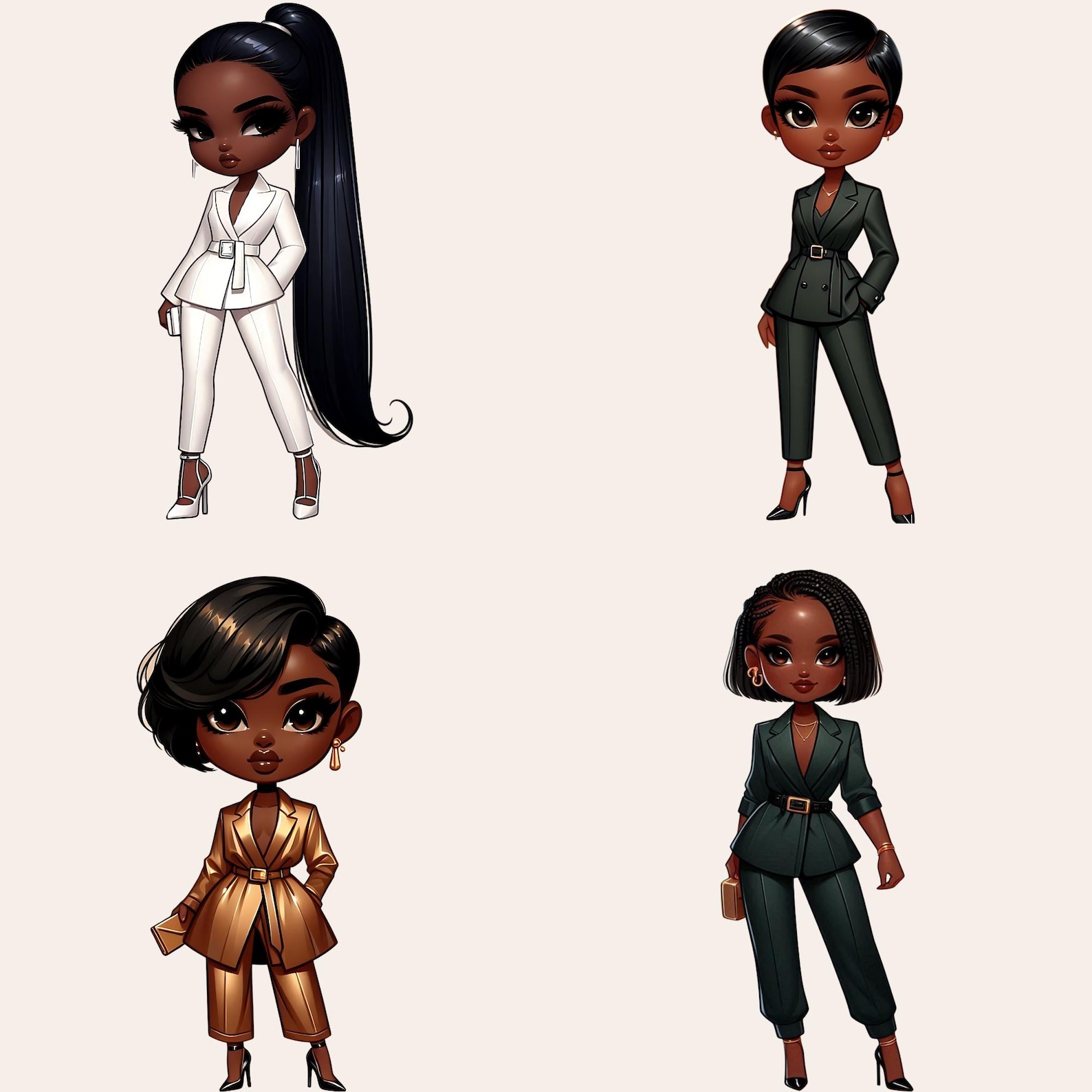 26 Stylish Chibi Girl Clipart, Black Chibi Girl Clipart, Chibi Girl PNG ...