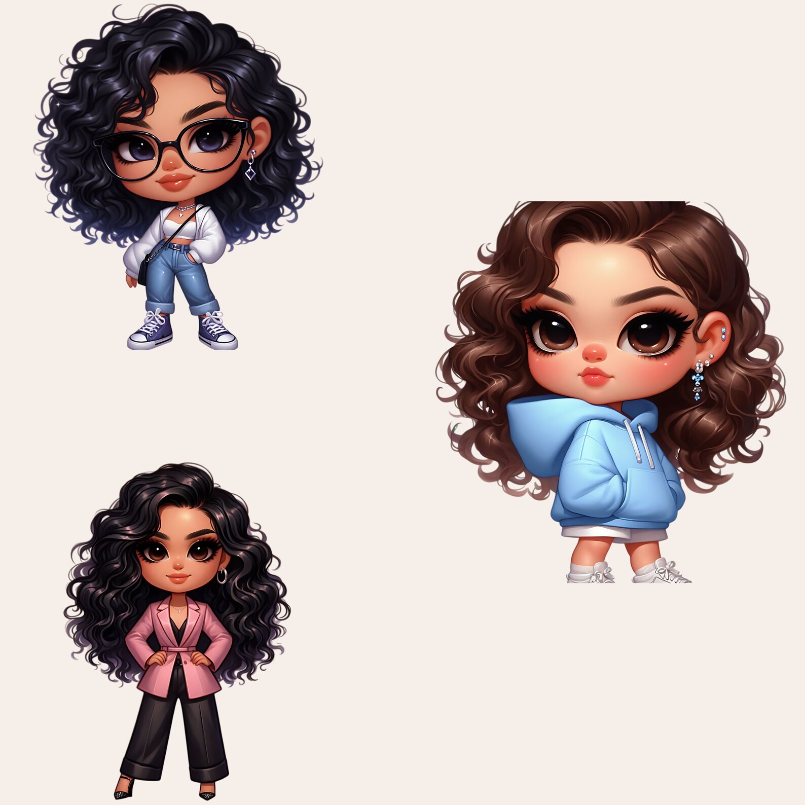 37 Black Chibi Girl Clipart, Cute Chibi PNG, Hispanic Chibi Girl ...