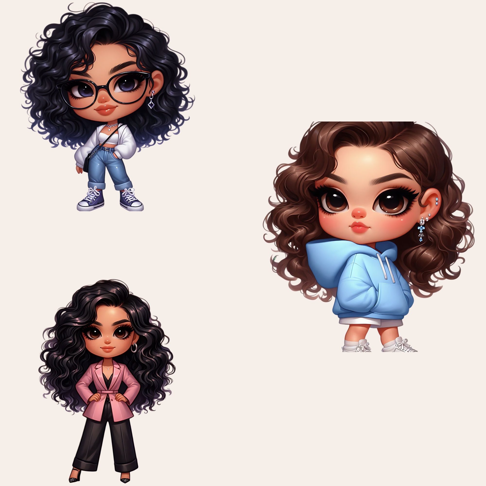 37 Black Chibi Girl Clipart, Cute Chibi PNG, Hispanic Chibi Girl ...