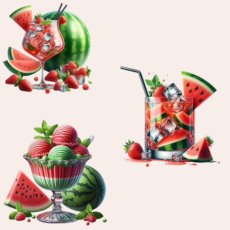 15 Summer Watermelon Clipart, Watermelon PNG Bundle, Summer Fruits ...