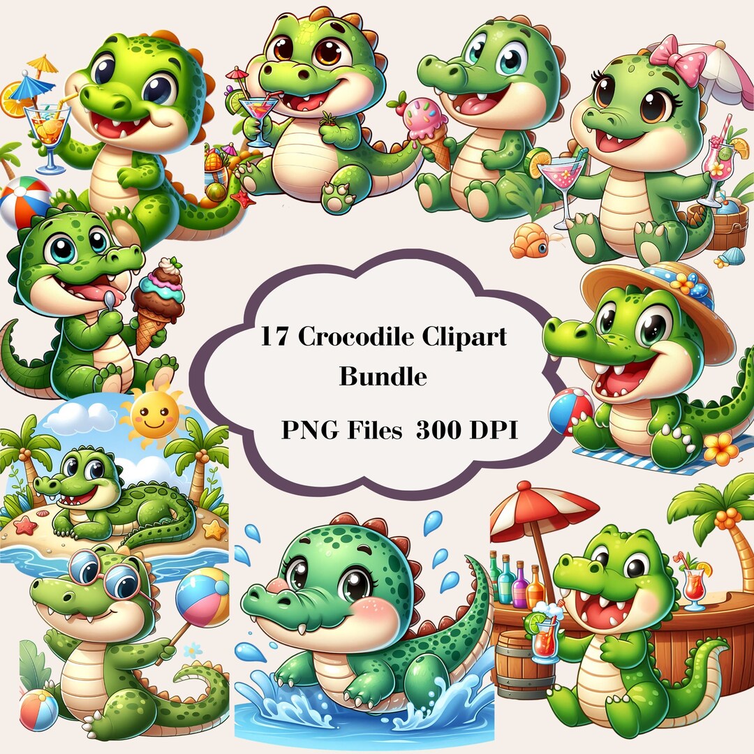 17 Crocodile Clipart Bundle, Summer Crocodile PNG, Baby Crocodile ...