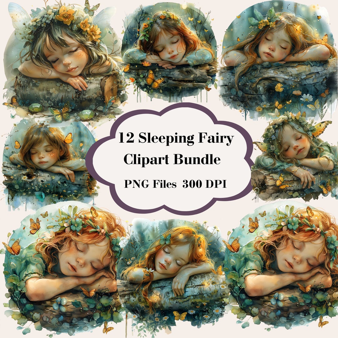 12 Sleeping Fairy Clipart Bundle, Hand-drawn Fairy PNG, Fairy Tale ...