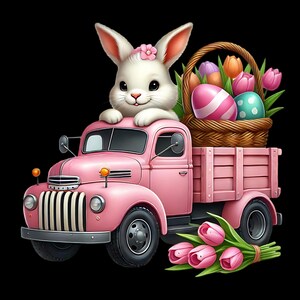 14 Easter Bunny Truck Clipart, Easter Bunny With Eggs Clipart, Easter ...