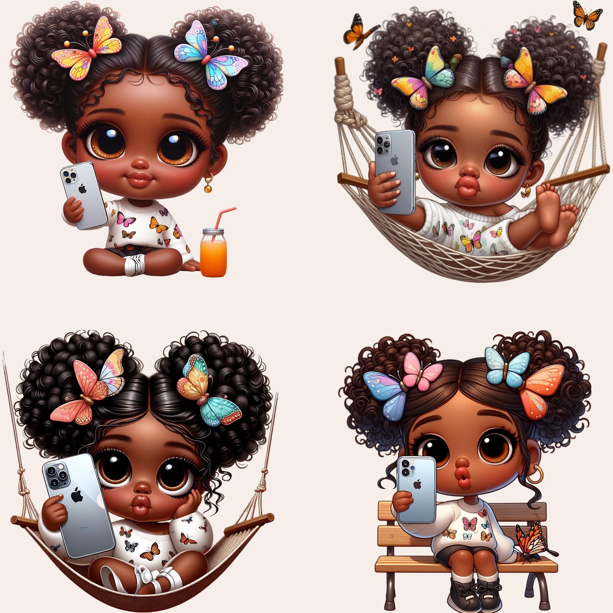 30 Chibi Selfie Girl Clipart, Cute Chibi Girl PNG, Black Chibi Girls ...