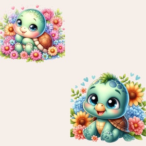 27 Baby Turtle With Flowers Clipart, Floral Baby Turtle Clipart, Cute ...