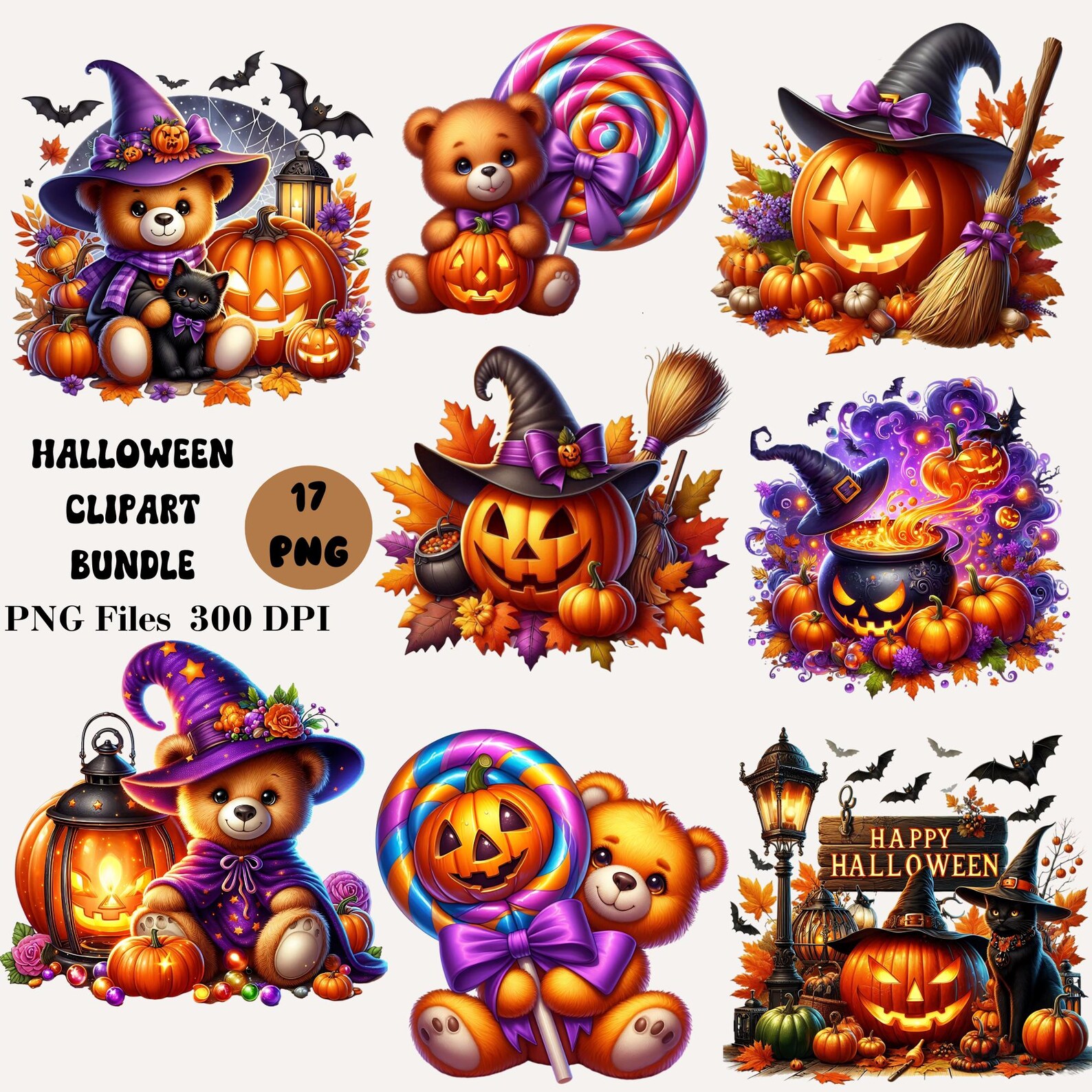 17 Halloween Pumpkin Clipart, Halloween Clipart Bundle, Happy Halloween ...