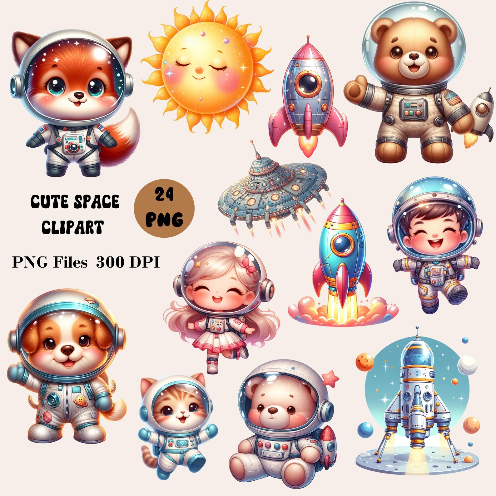 24 Cute Space Clipart Bundle, Astronaut Nursery Clipart, Cute ...