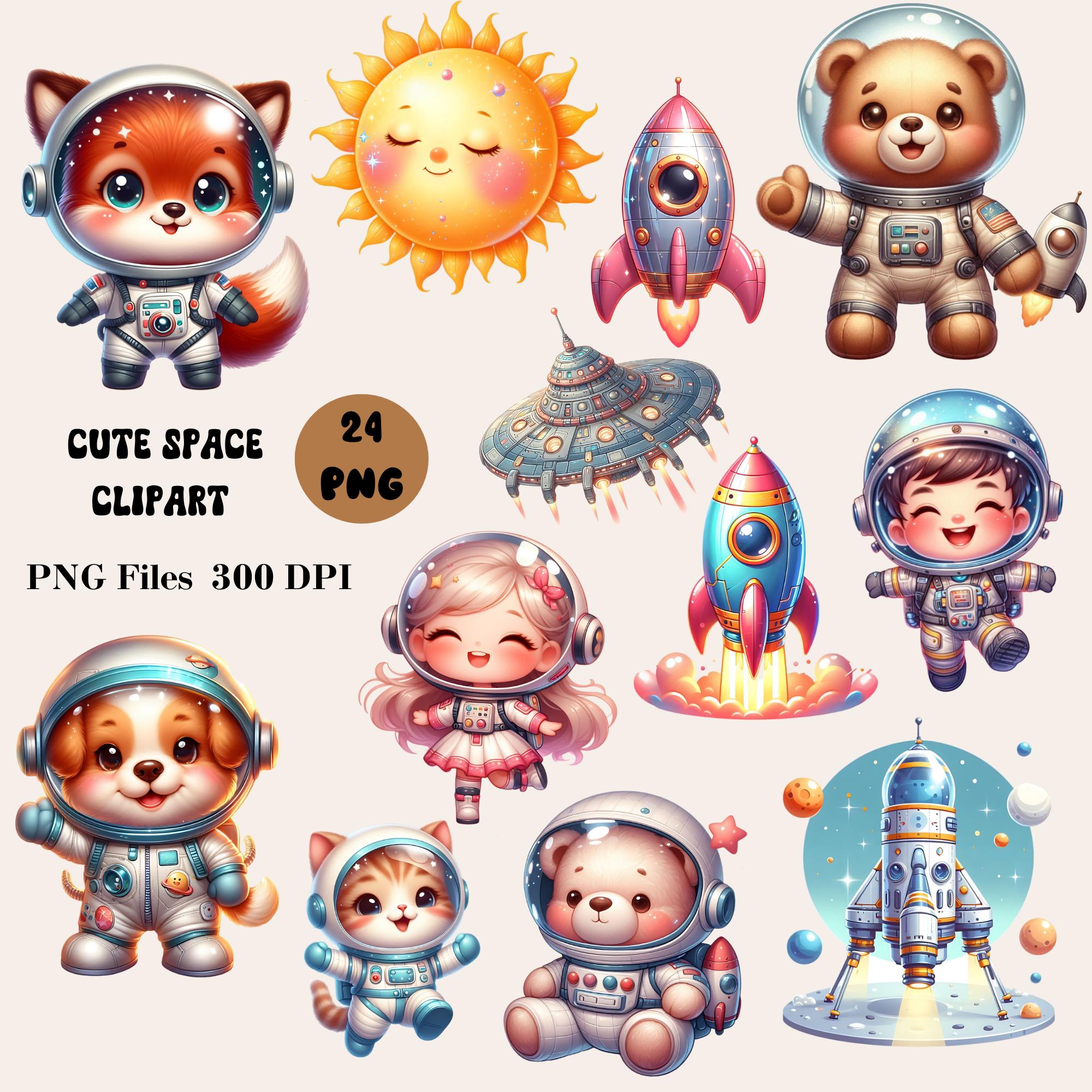 24 Cute Space Clipart Bundle, Astronaut Nursery Clipart, Cute ...