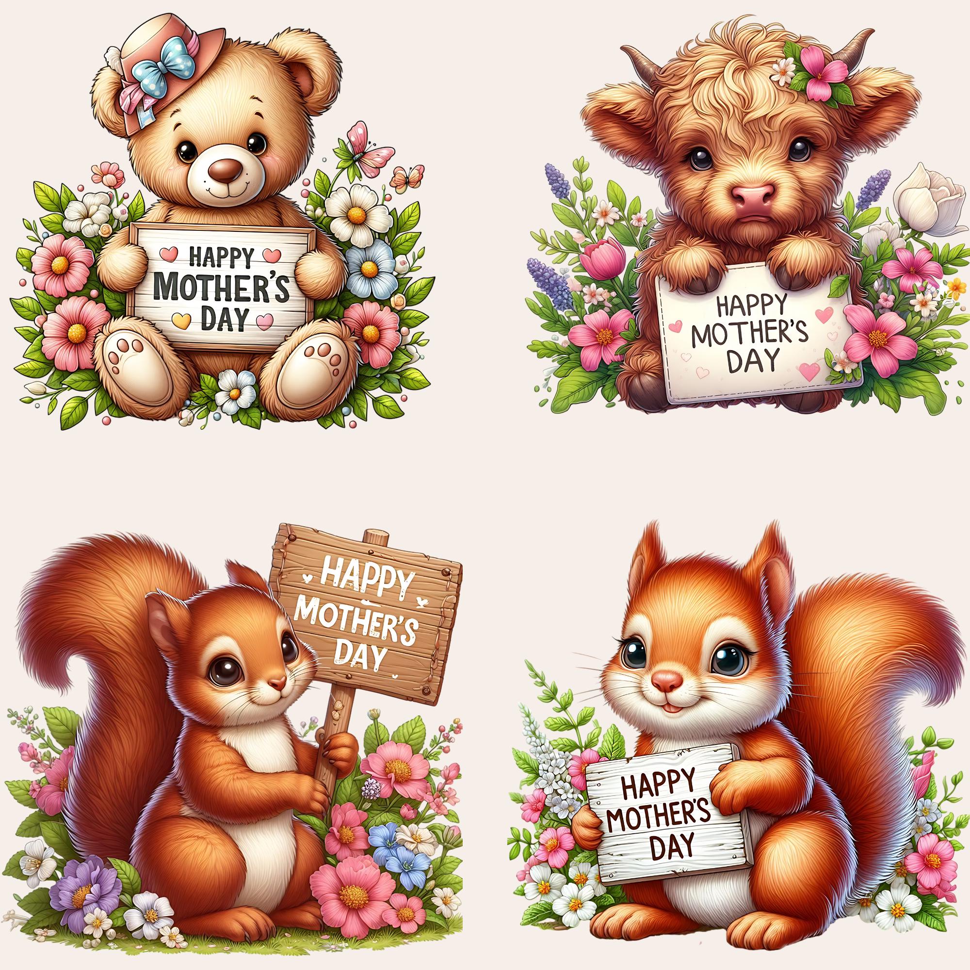 20 Mother's Day Animals Clipart, Happy Mother's Day Clipart Bundle ...