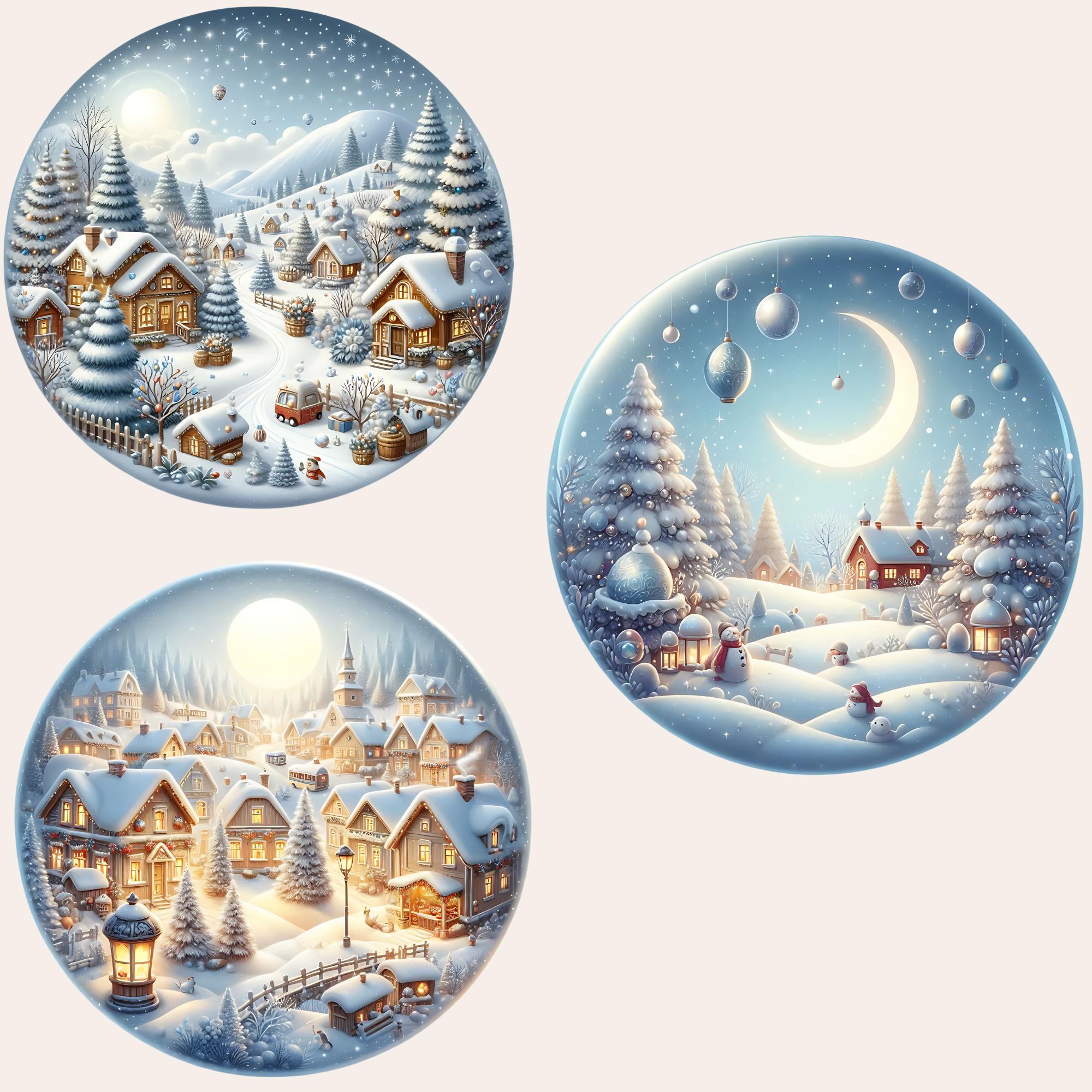 13 Round Winter Scene Clipart, Winter Landscape Clipart, Winter Scenery ...
