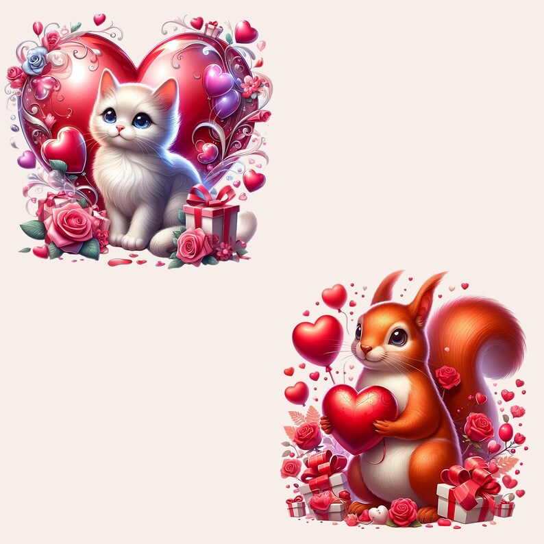 12 Valentine's Day Animals Clipart, Cute Valentine Animals Clipart ...