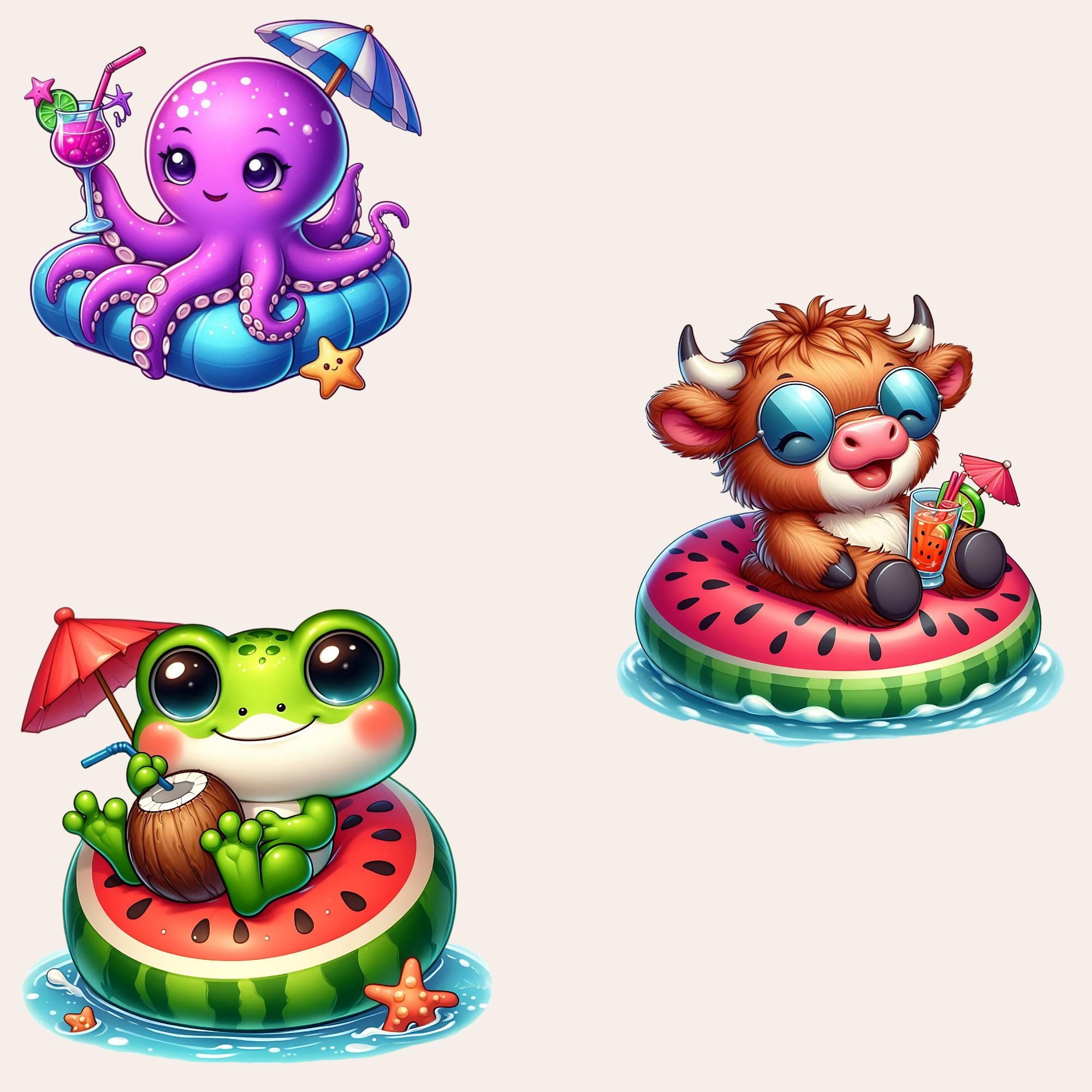 23 Summer Beach Animals Clipart, Cute Summer Animals Clipart, Summer ...