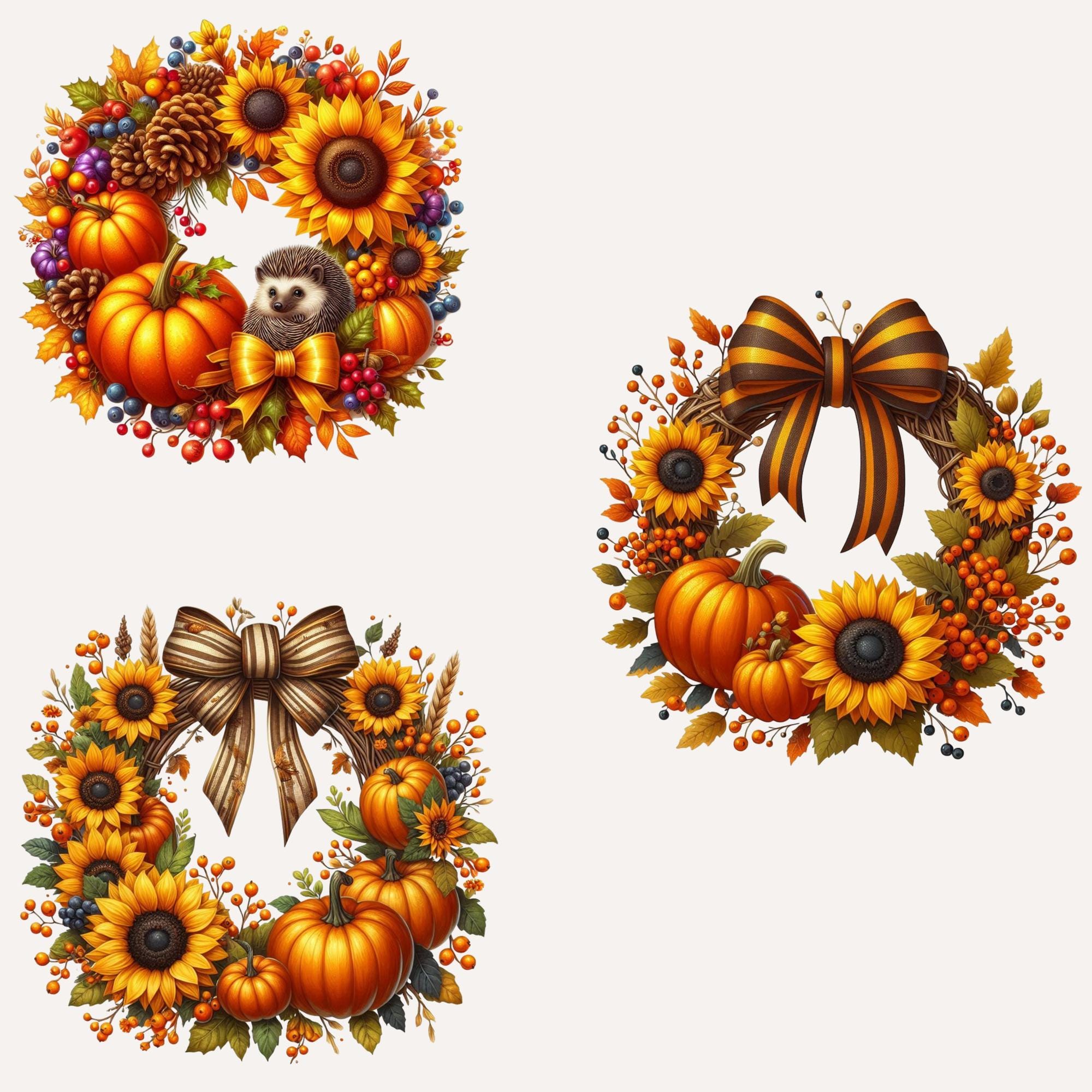 19 Autumn Wreath Clipart, Cozy Fall Wreath Clipart, Thanksgiving Wreath ...
