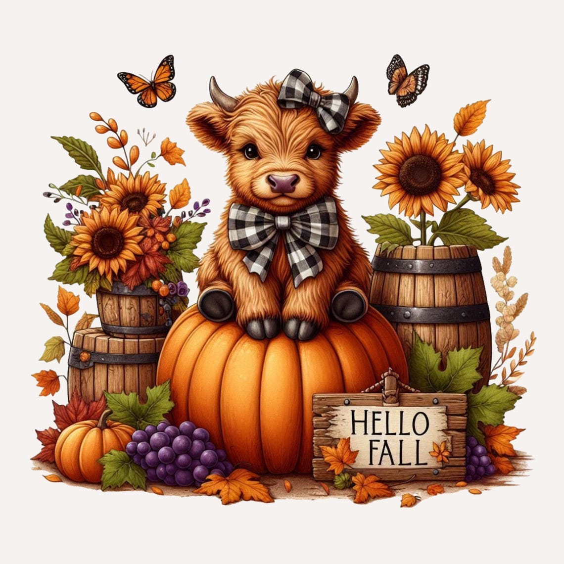 12 Autumn Highland Cow Clipart, Hello Fall Highland Cow Clipart ...