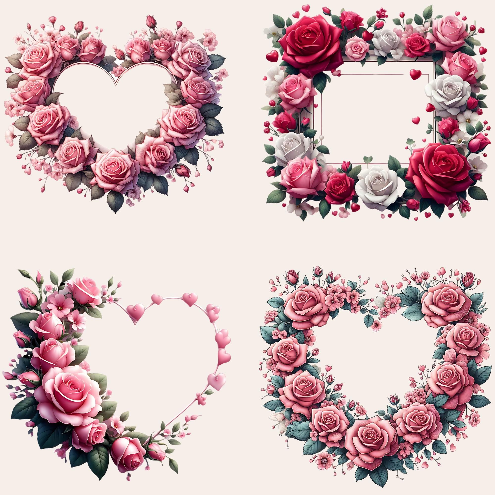 17 Valentine's Day Frames Clipart, Heart Floral Frame Clipart, Heart ...