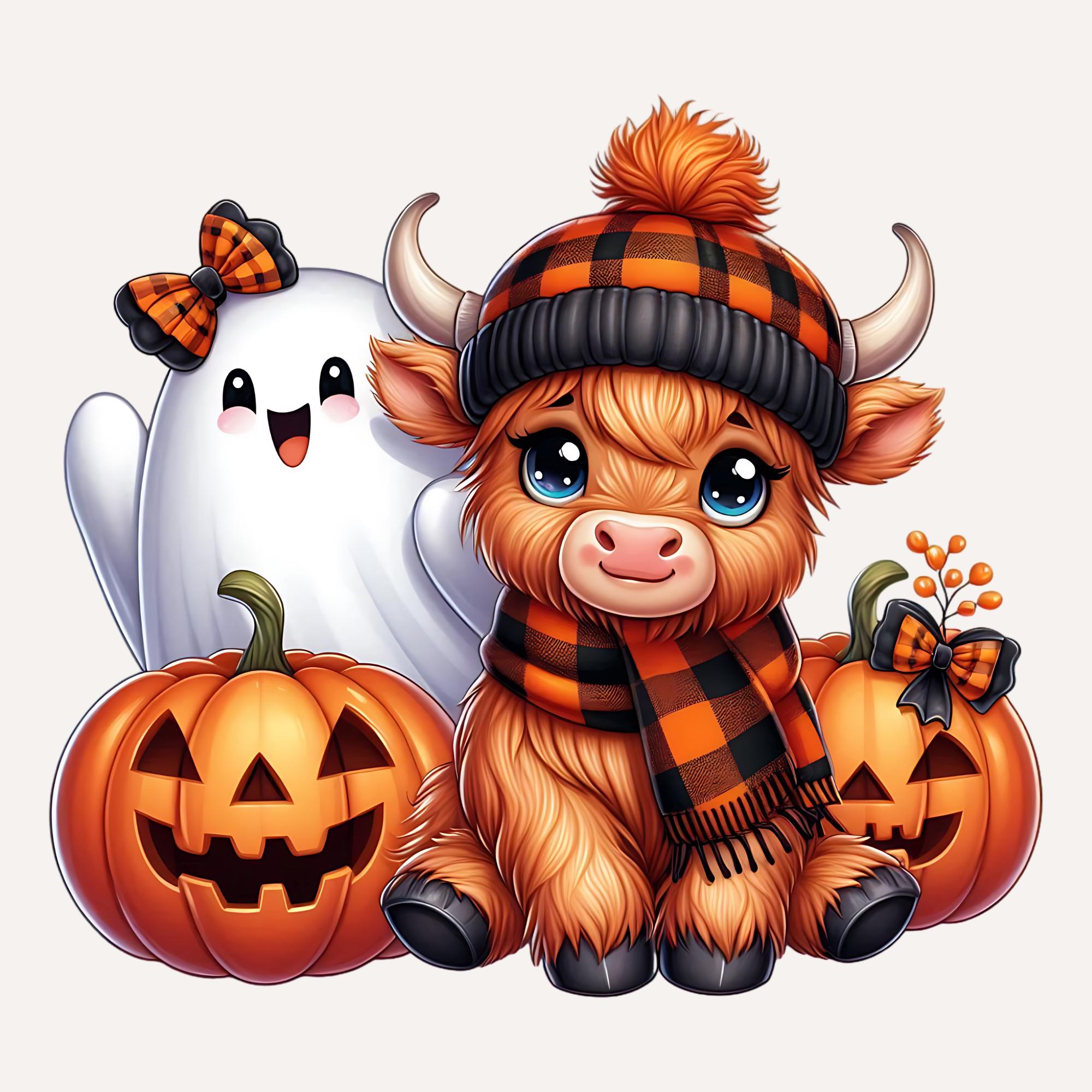 19 Halloween Highland Cow Clipart, Pumpkin Highland Cow Clipart, Cute ...