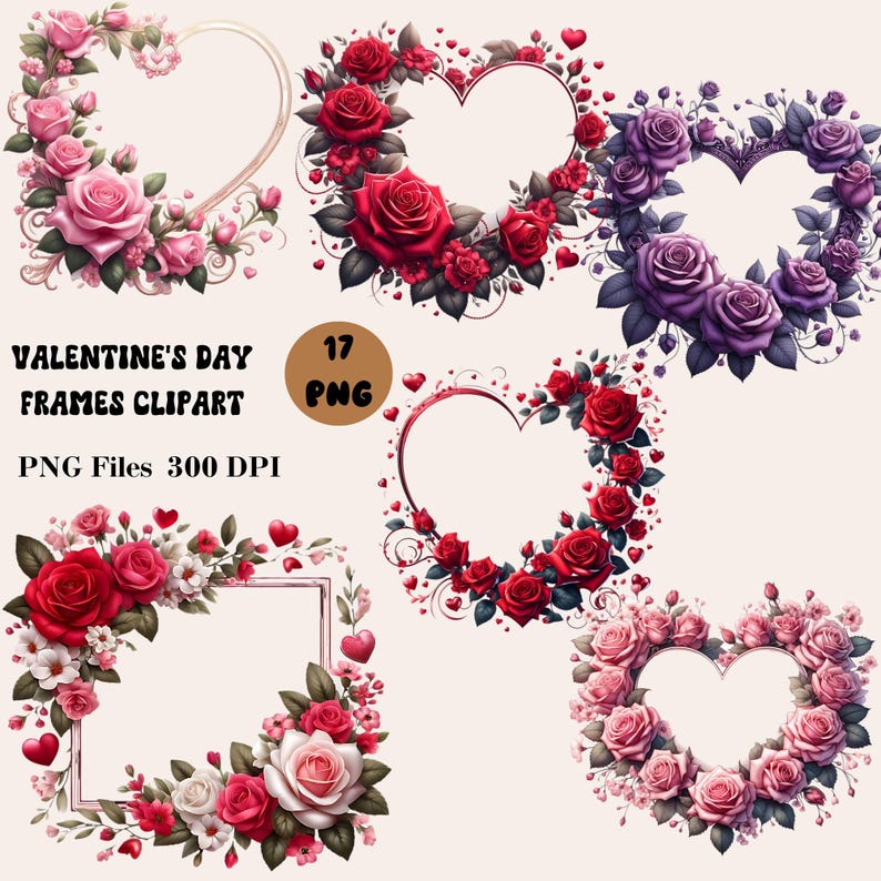 17 Valentine's Day Frames Clipart, Heart Floral Frame Clipart, Heart ...