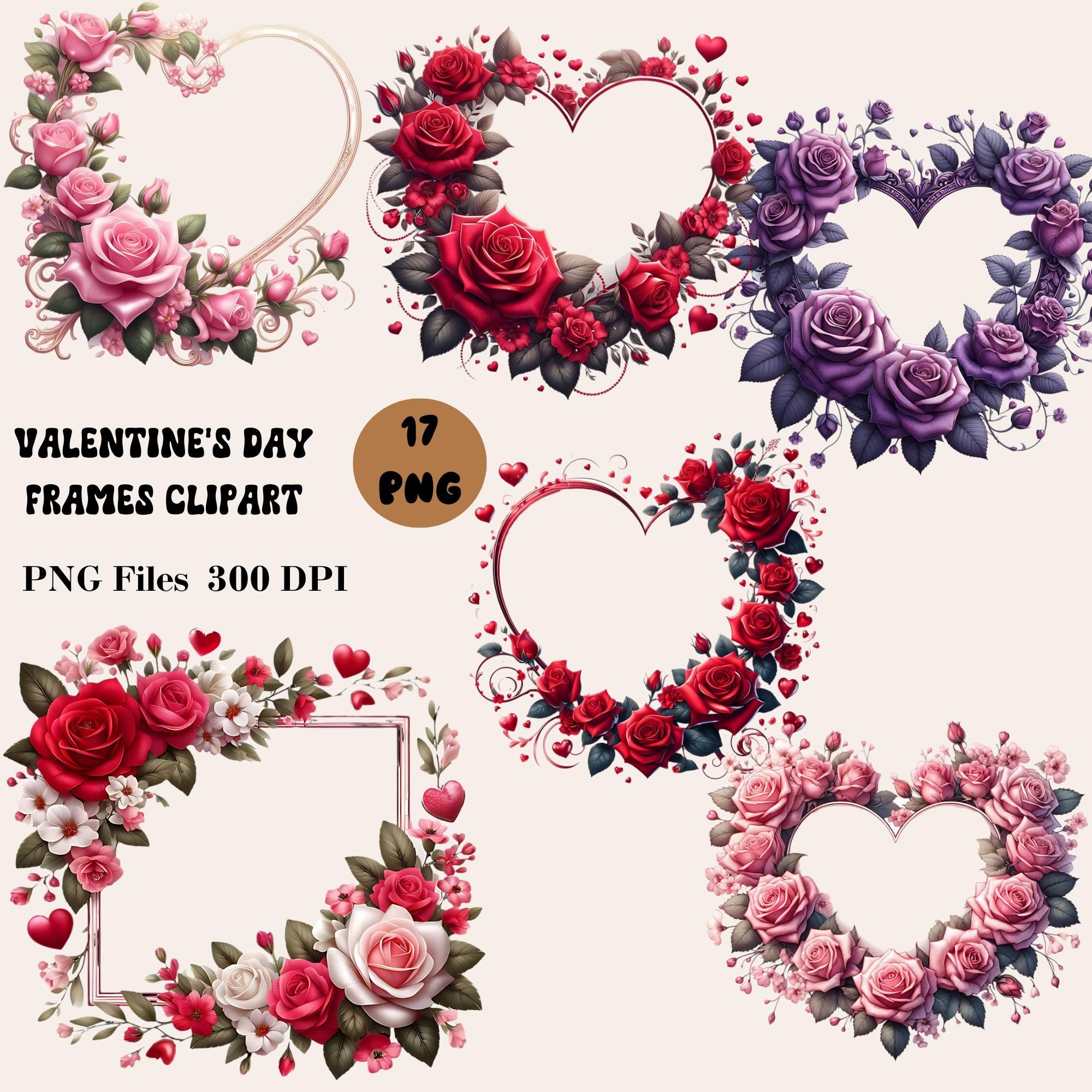 17 Valentine's Day Frames Clipart, Heart Floral Frame Clipart, Heart ...