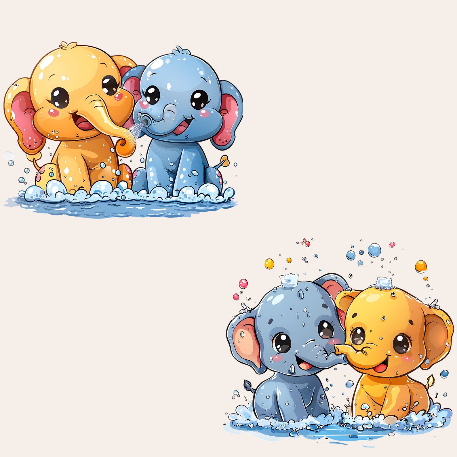 12 Kawaii Elephant Clipart Bundle, Kawaii Mommy and Baby Elephant PNG ...