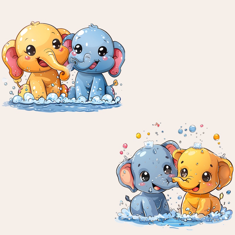 12 Kawaii Elephant Clipart Bundle, Kawaii Mommy and Baby Elephant PNG ...