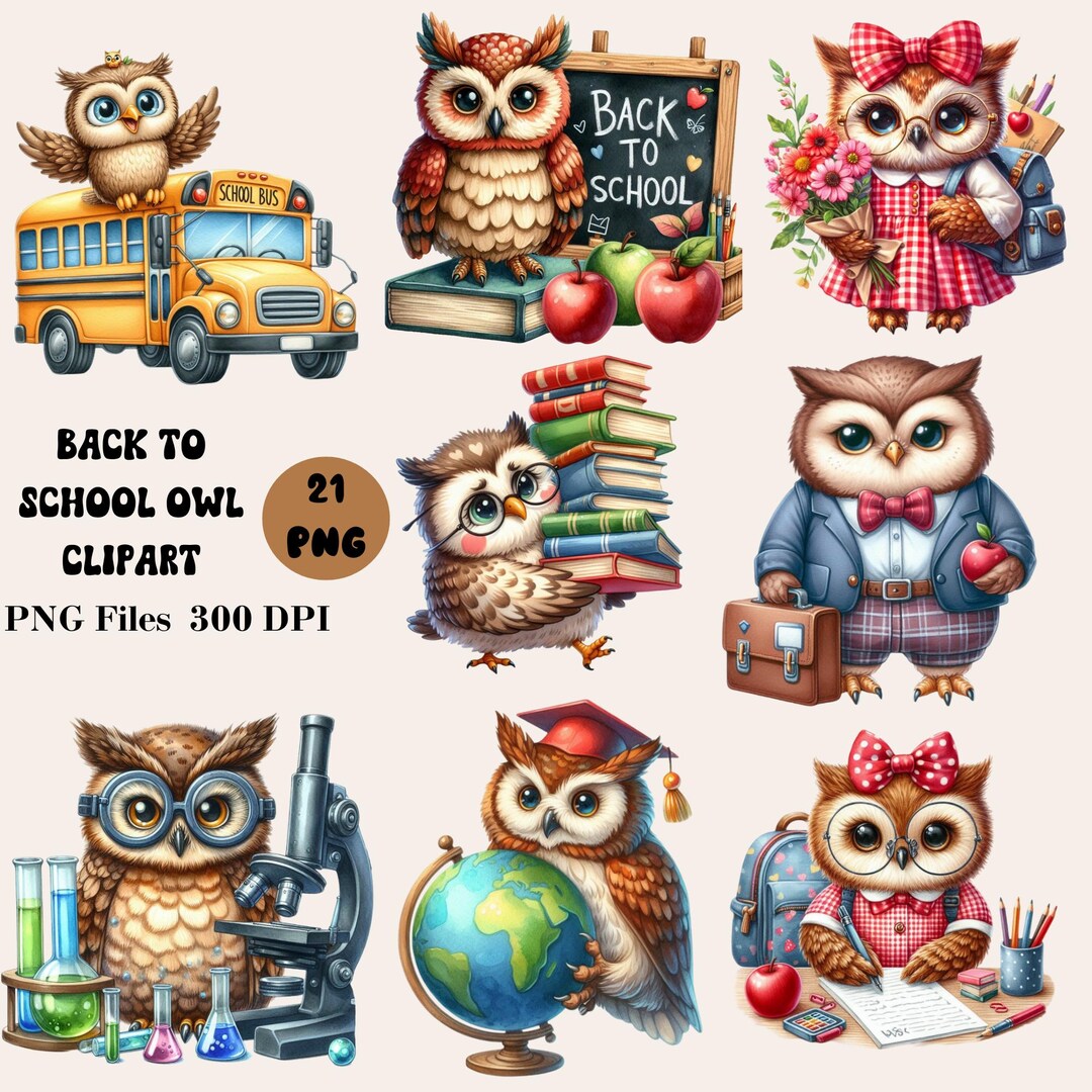 21 Back to School Owl Clipart, Cute School Owl Clipart, Educational Owl ...