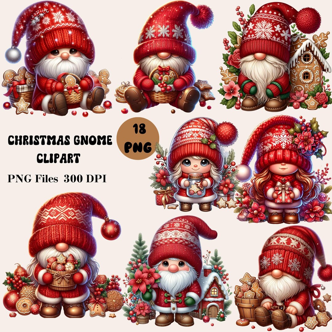 18 Christmas Gnome Clipart, Gingerbread Cookie Gnome Clipart, Festive ...