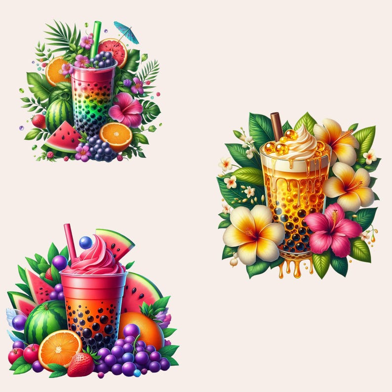 19 Summer Bubble Tea Clipart, Boba Tea PNG Bundle, Bubble Tea Clipart ...