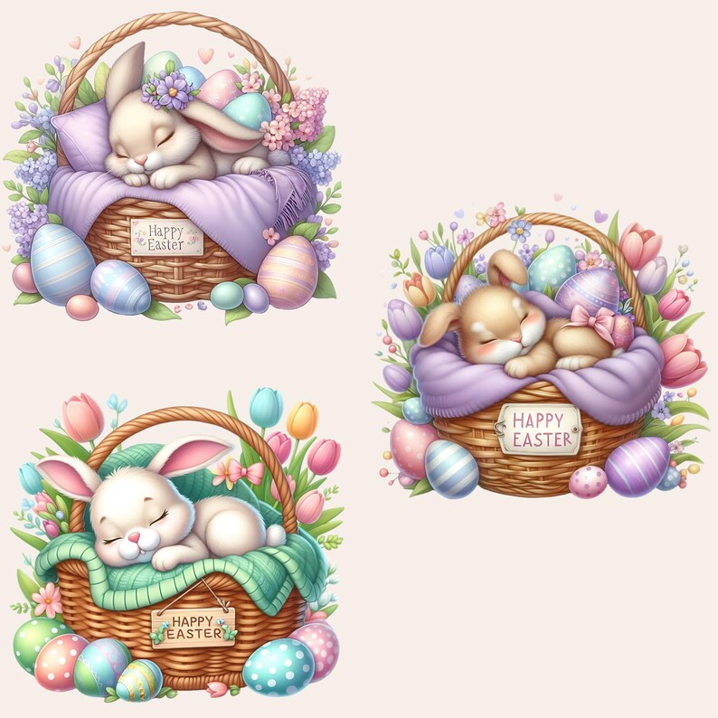 23 Pastel Easter Bunny Clipart, Easter Bunny in a Basket Clipart, Cute ...