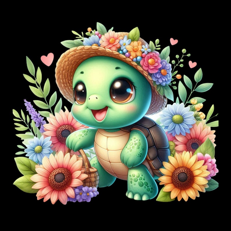 8 Baby Turtle Clipart, Baby Turtle With Flowers PNG, Cute Baby Turtle ...