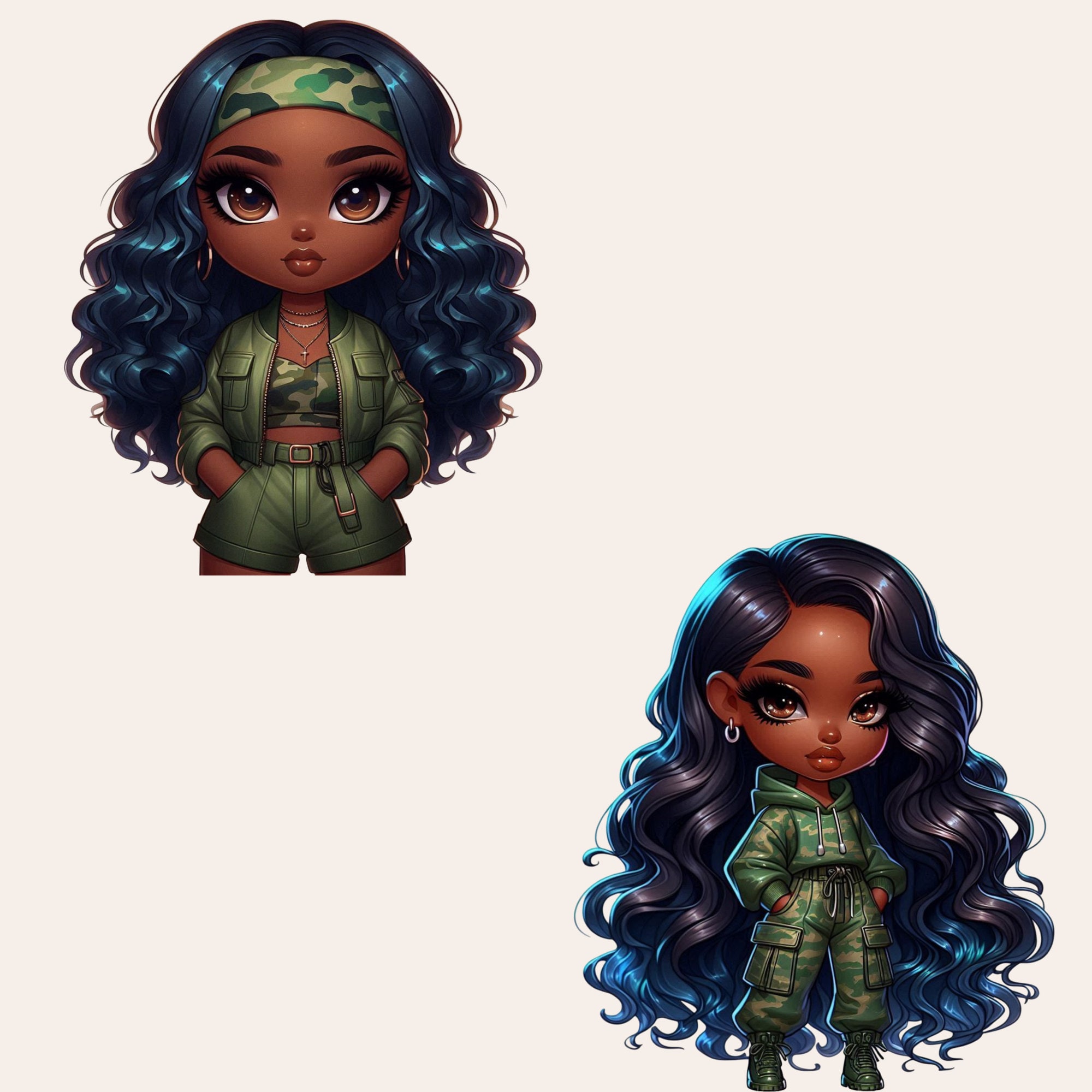 11 American Chibi Girl Clipart, Chibi Young Woman PNG, African American ...