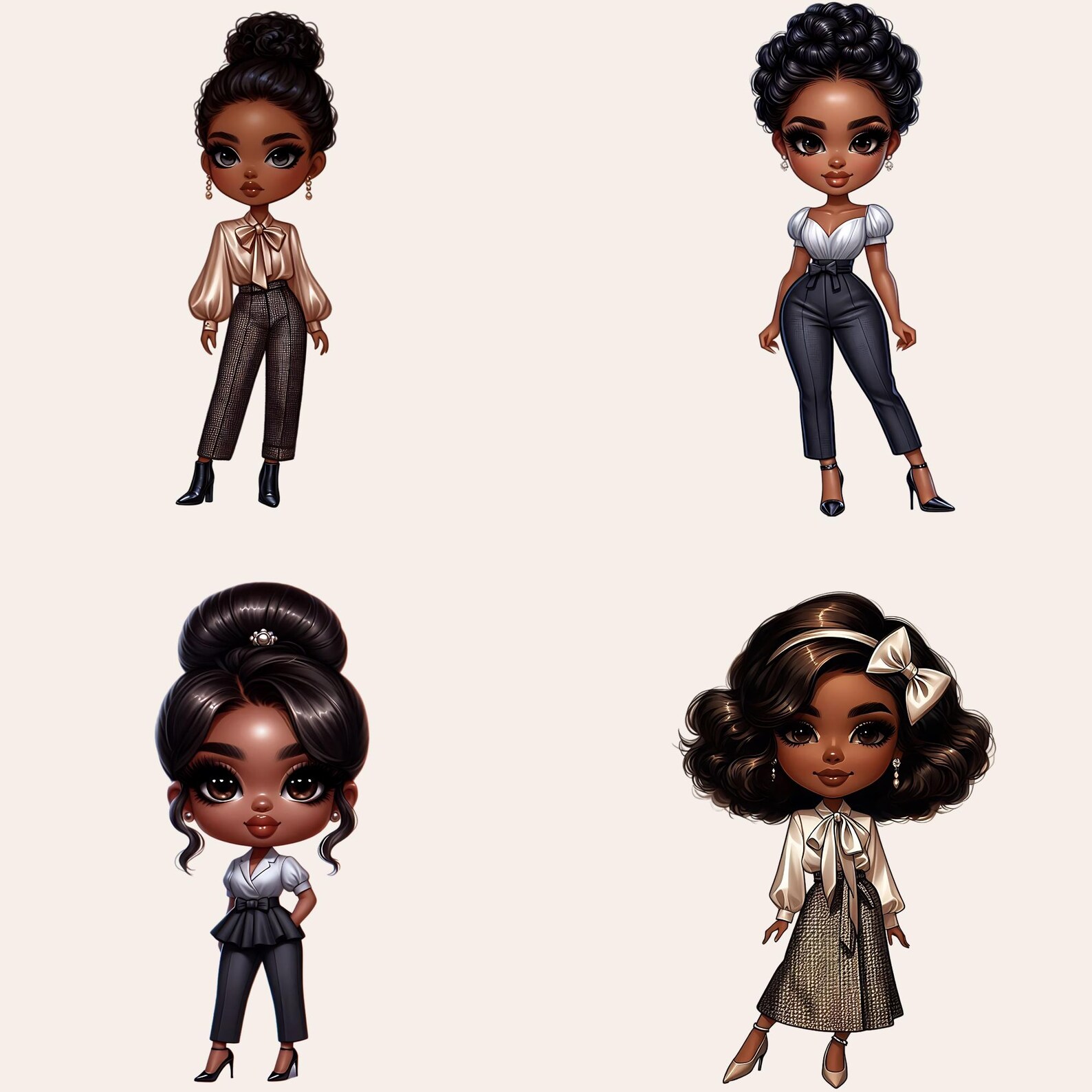 23 Business Chibi Girl Clipart, Black Chibi Girl Clipart, Chibi Doll ...