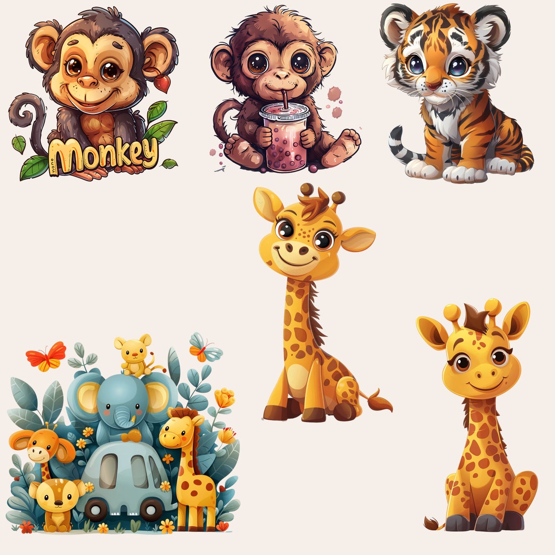 50 Jungle Animals Clipart Bundle, Jungle Animals PNG, Funny Animals ...