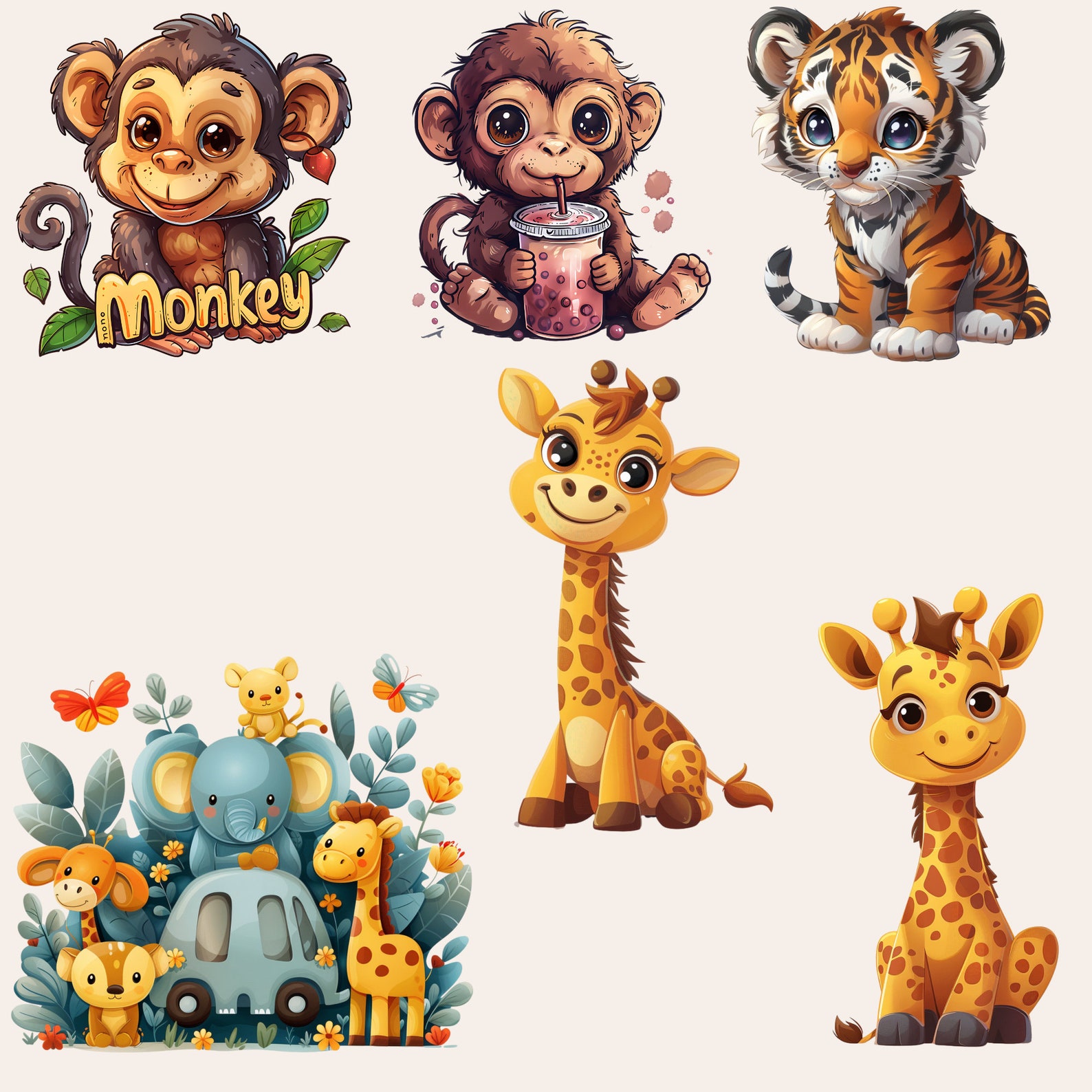 50 Jungle Animals Clipart Bundle, Jungle Animals PNG, Funny Animals ...
