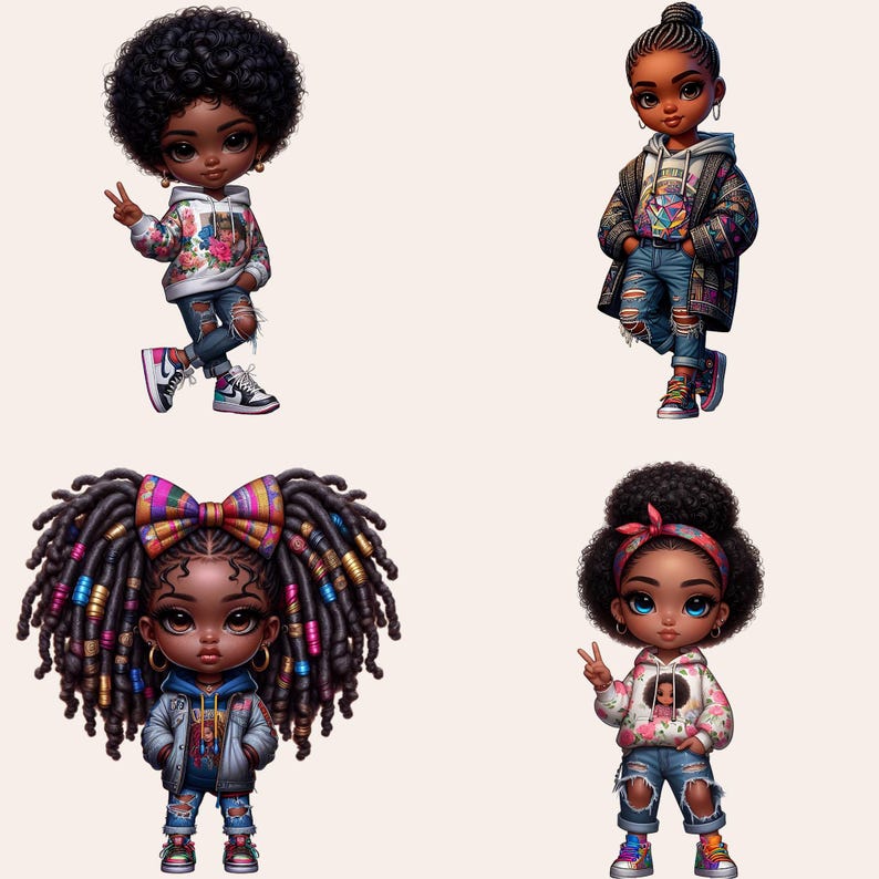 22 Black Chibi Girl Clipart, Afro American Chibi Girl Clipart, Chibi ...