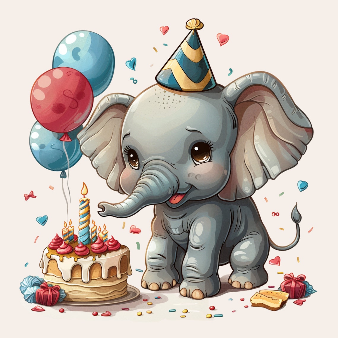 17 Birthday Elephant Clipart, Elephant Birthday PNG, Party Animals ...