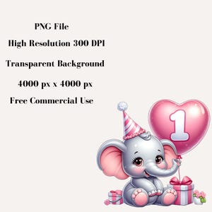 23 Birthday Elephant Clipart, Pink Elephant Clipart, Cute Elephant With ...