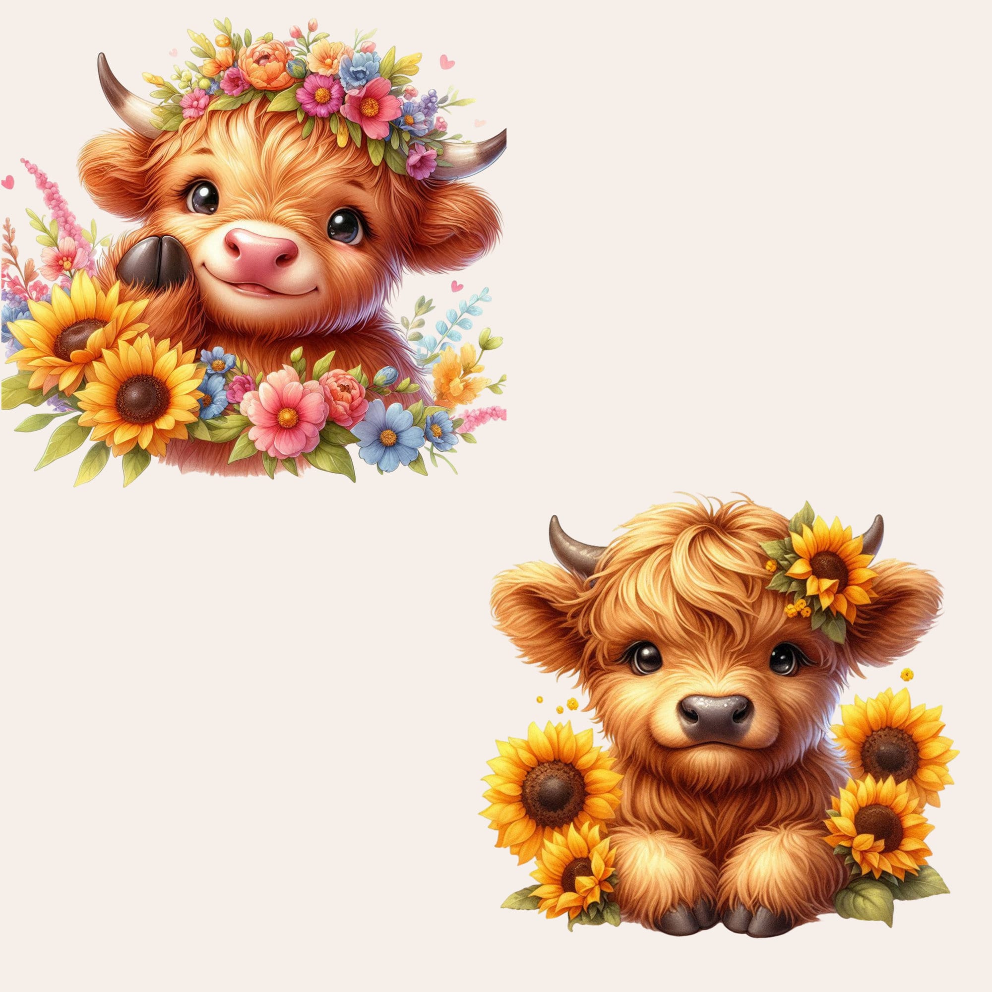 15 Highland Cow Clipart Bundle, Highland Cow With Flowers PNG, Spring ...