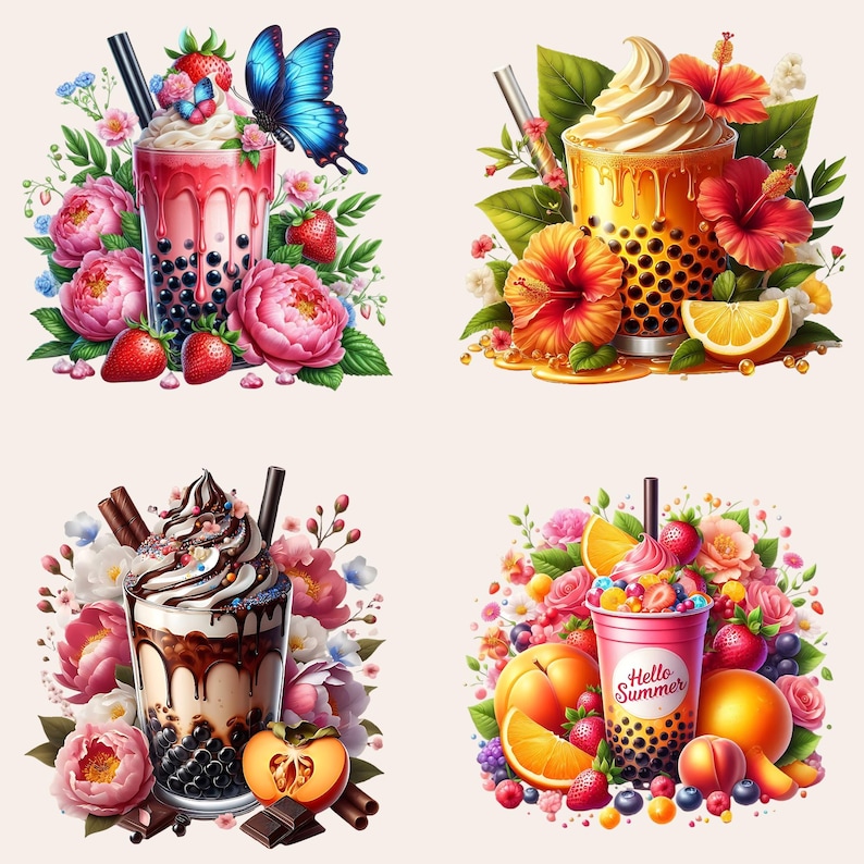 24 Summer Bubble Tea Clipart, Bubble Tea PNG Bundle, Cute Boba Tea ...