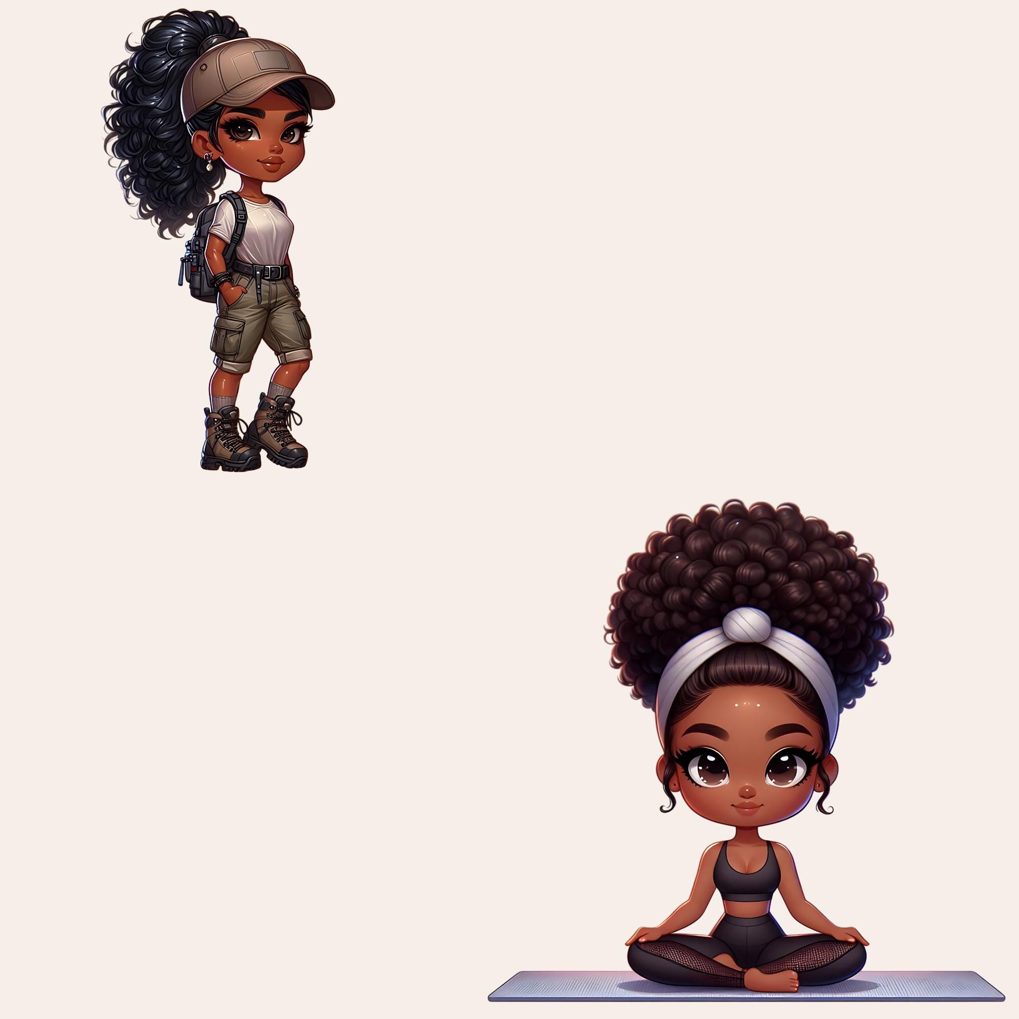 31 Afro American Chibi Girl Clipart, Chibi Doll Clipart, Black Chibi ...