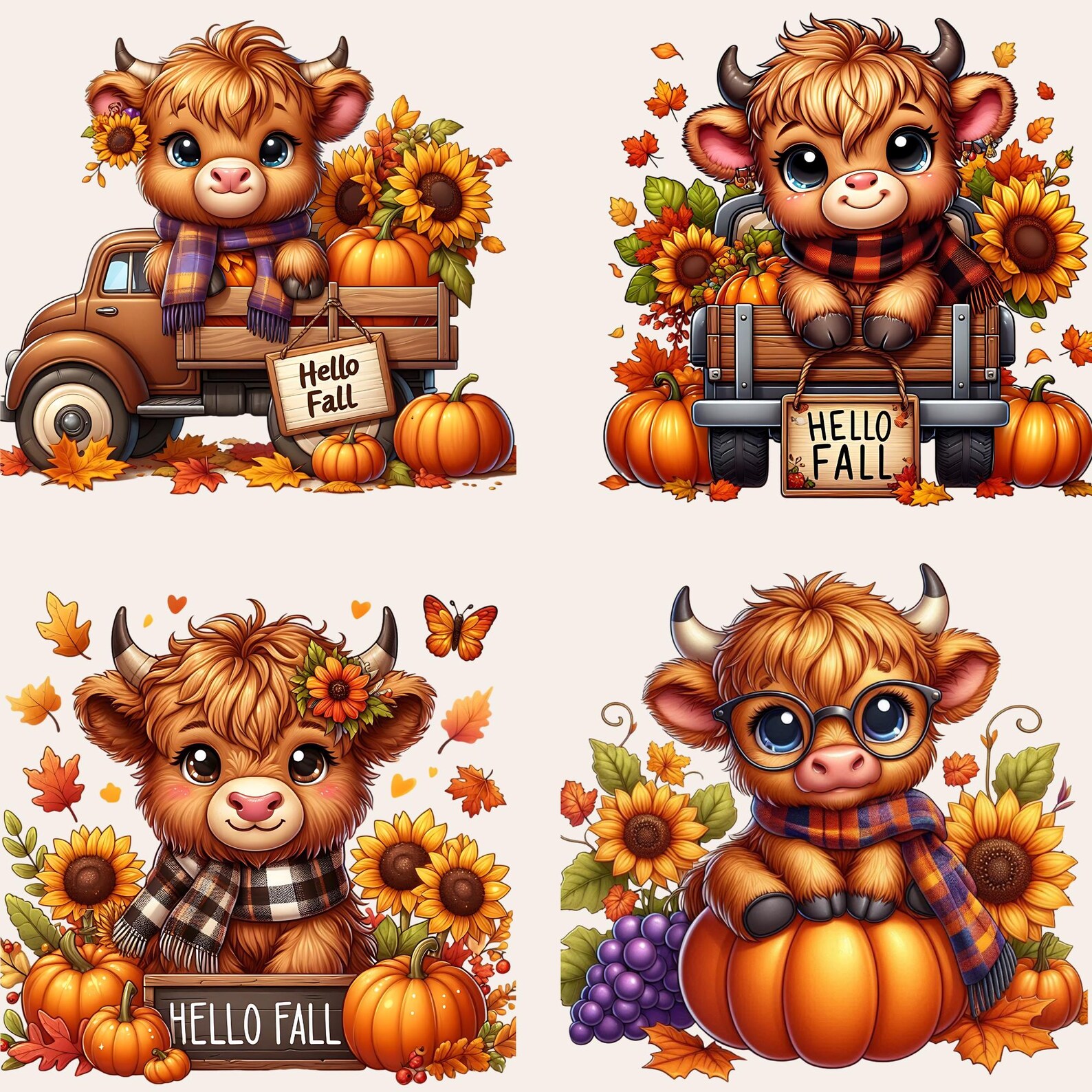 21 Autumn Highland Cows Clipart, Fall Highland Cow PNG, Hello Fall ...