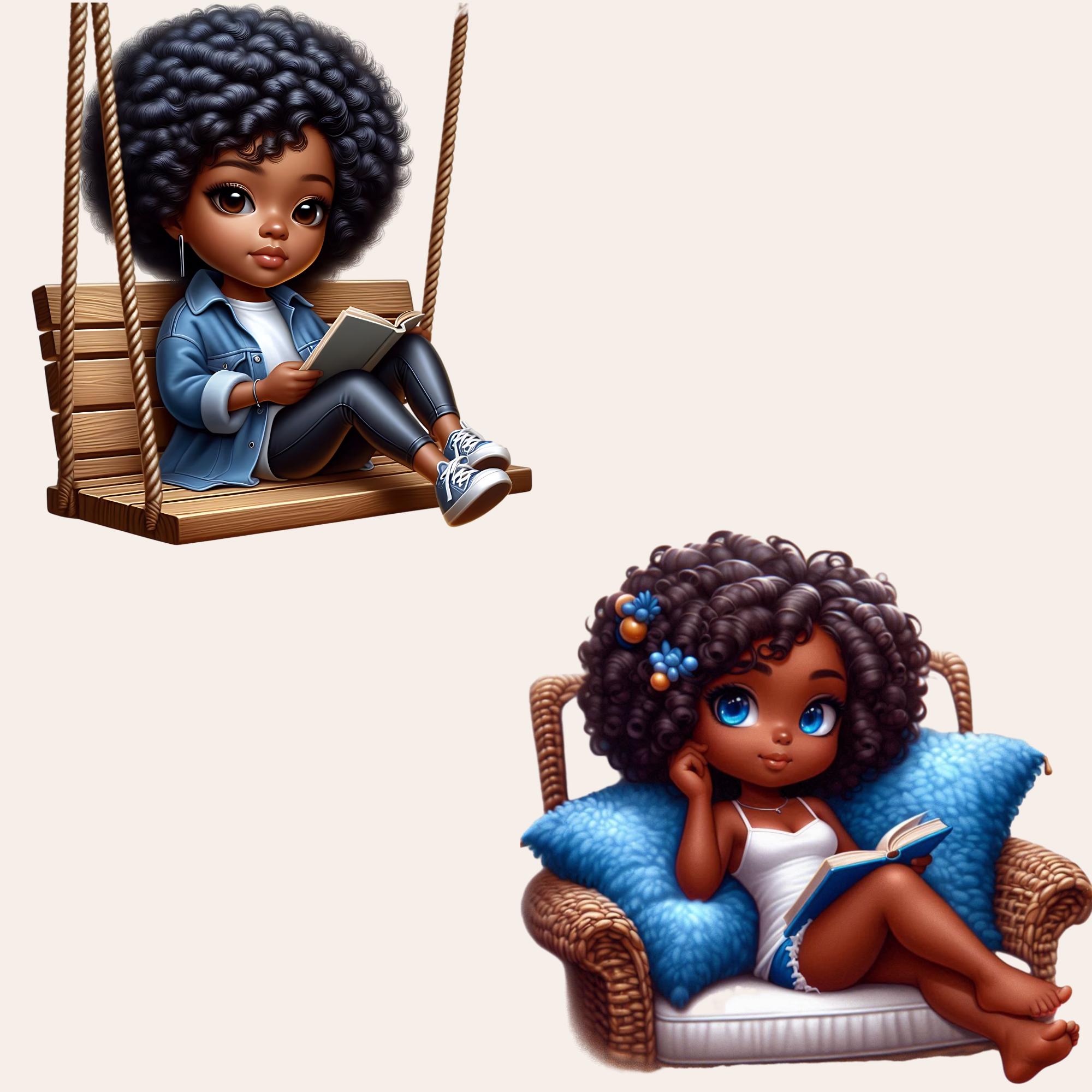 17 Chibi Girl Reading a Book Clipart, Black Girl Reading Clipart, Chibi ...