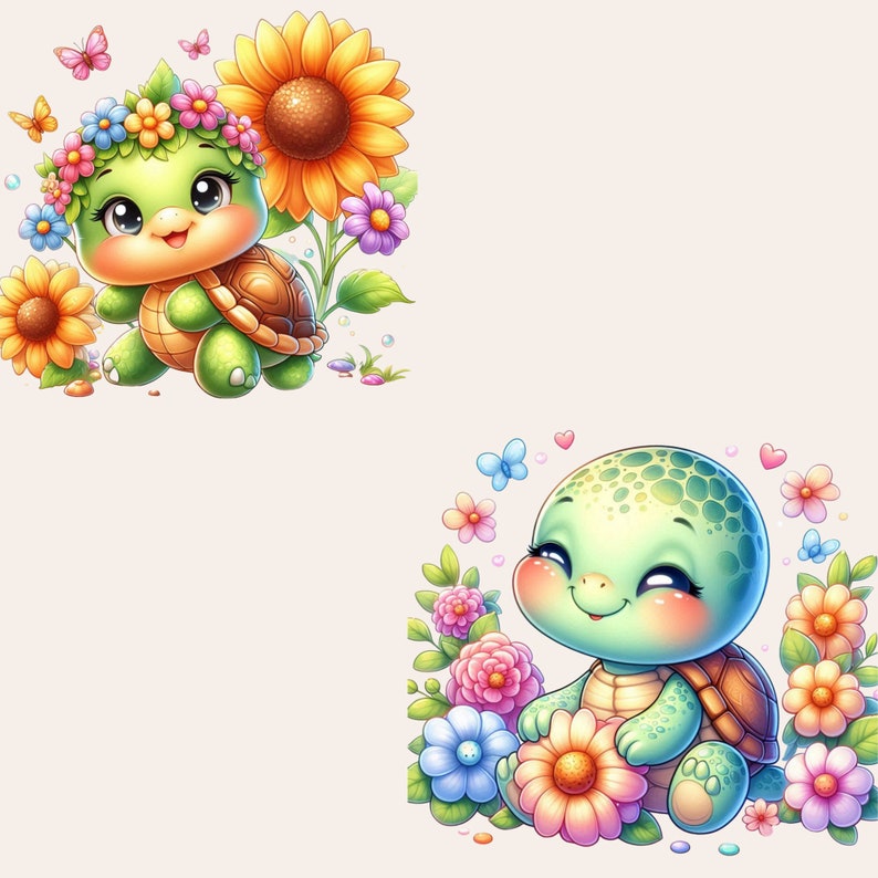 8 Baby Turtle Clipart, Baby Turtle With Flowers PNG, Cute Baby Turtle ...
