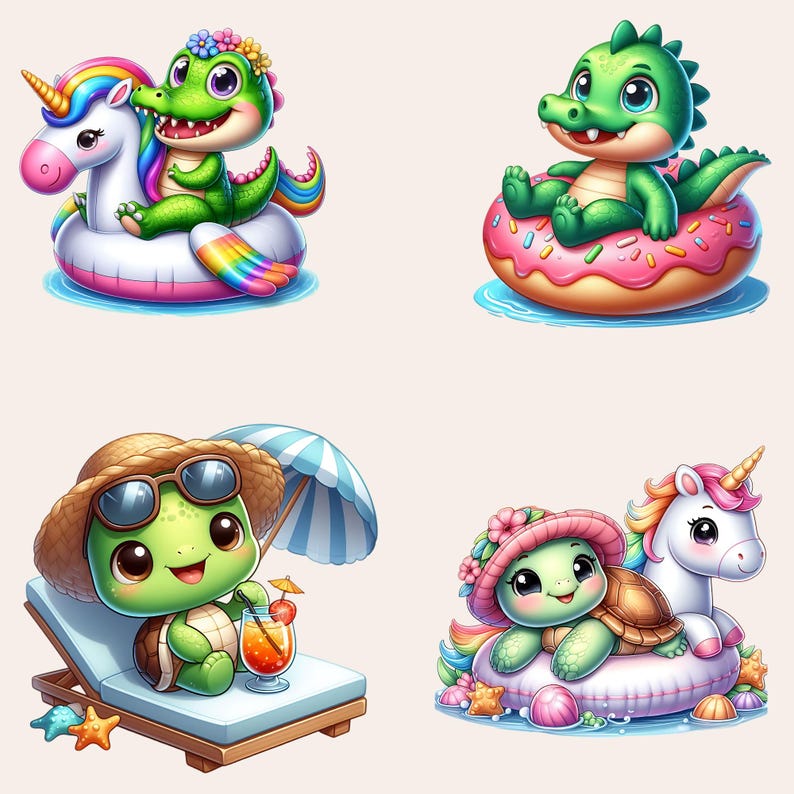 Summer Beach Animals Clipart, Summer Animals PNG, Summer Clipart Bundle ...