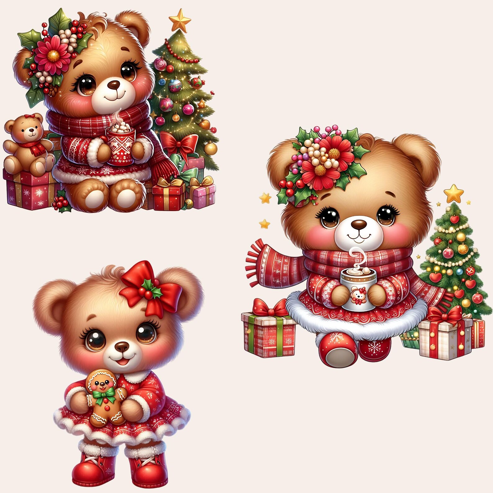21 Christmas Teddy Bear Clipart, Winter Teddy Bear PNG, Holiday Teddy ...