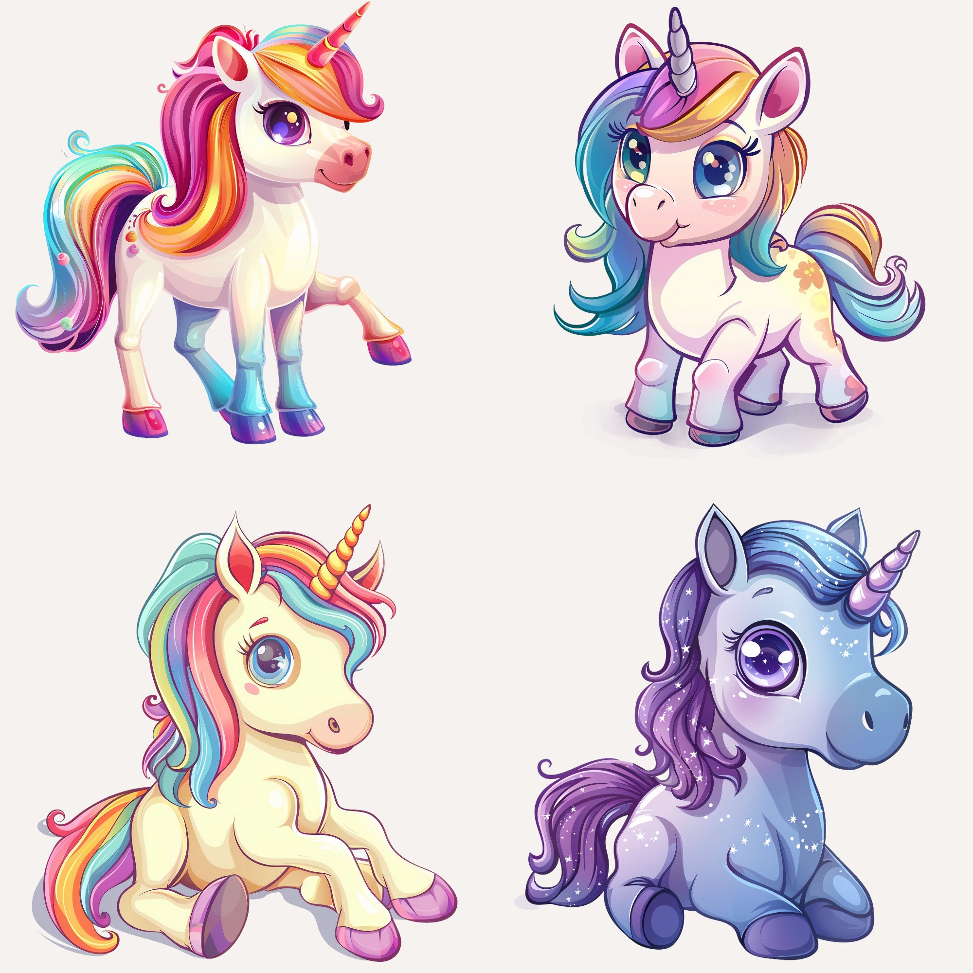 33 Baby Unicorn Clipart Bundle, Unicorn PNG Bundle, Rainbow Unicorn ...