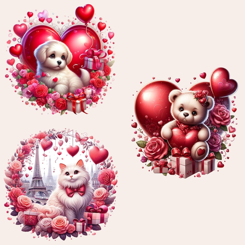 12 Valentine's Day Animals Clipart, Cute Valentine Animals Clipart ...