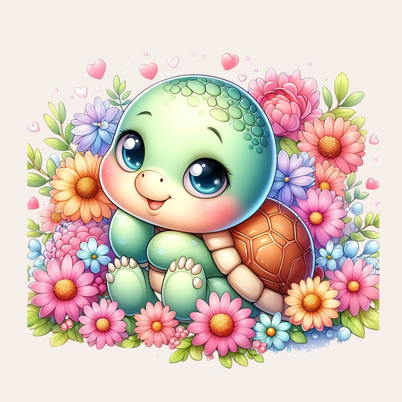 8 Baby Turtle Clipart, Baby Turtle With Flowers PNG, Cute Baby Turtle ...