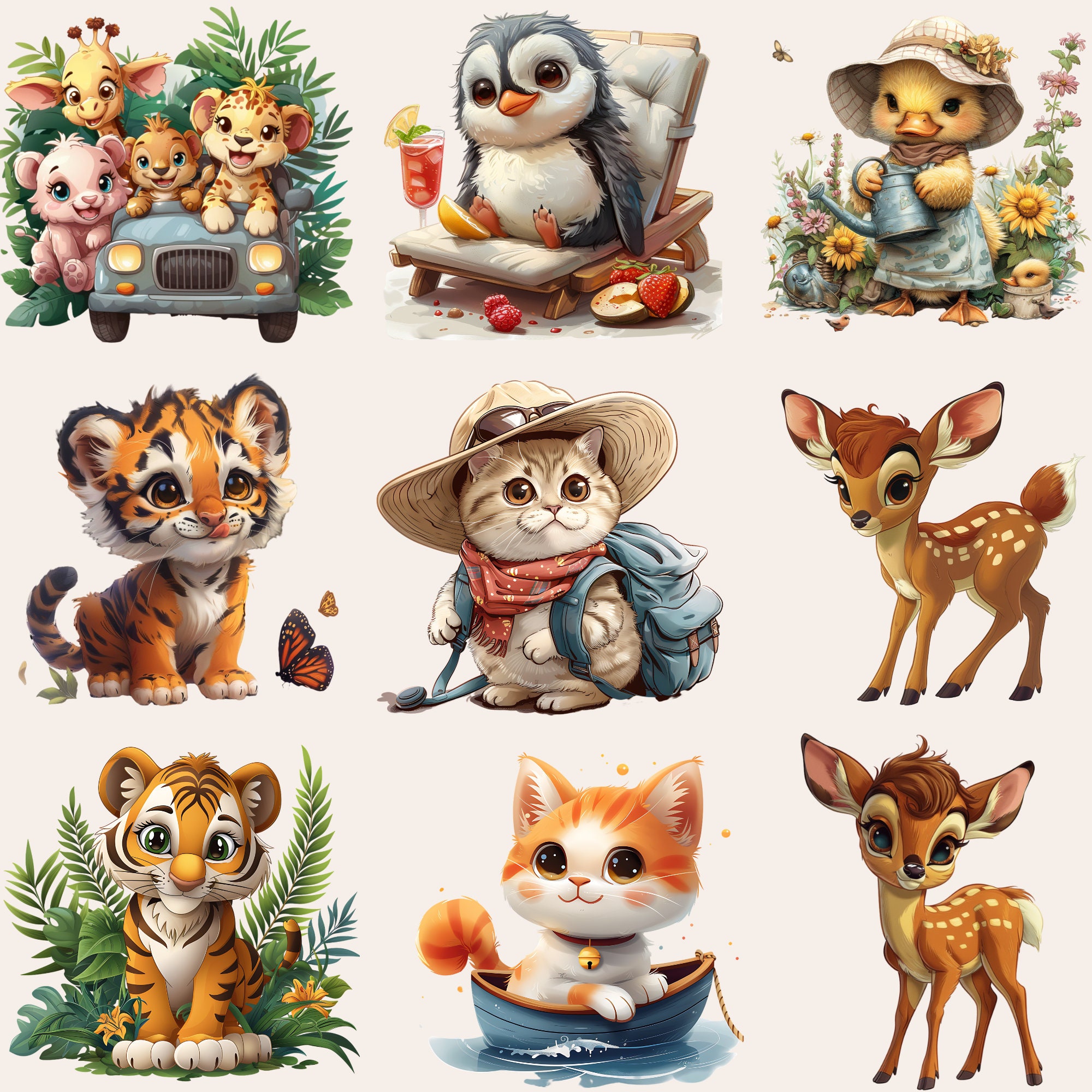 50 Jungle Animals Clipart Bundle, Jungle Animals PNG, Funny Animals ...