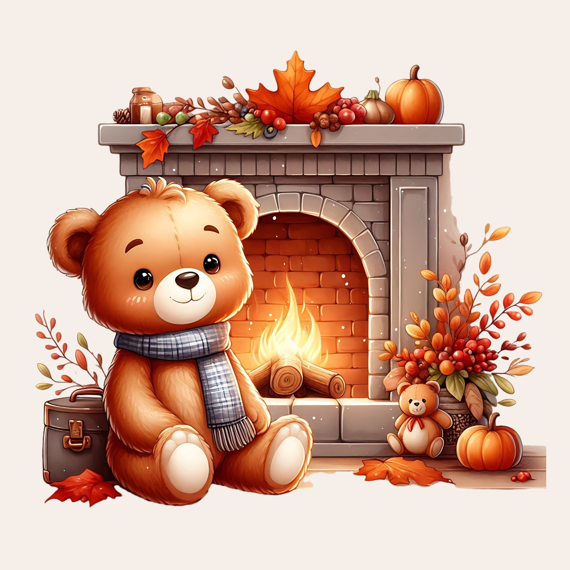 23 Fall Teddy Bear Clipart Bundle, Cute Teddy Bear PNG, Autumn Teddy ...